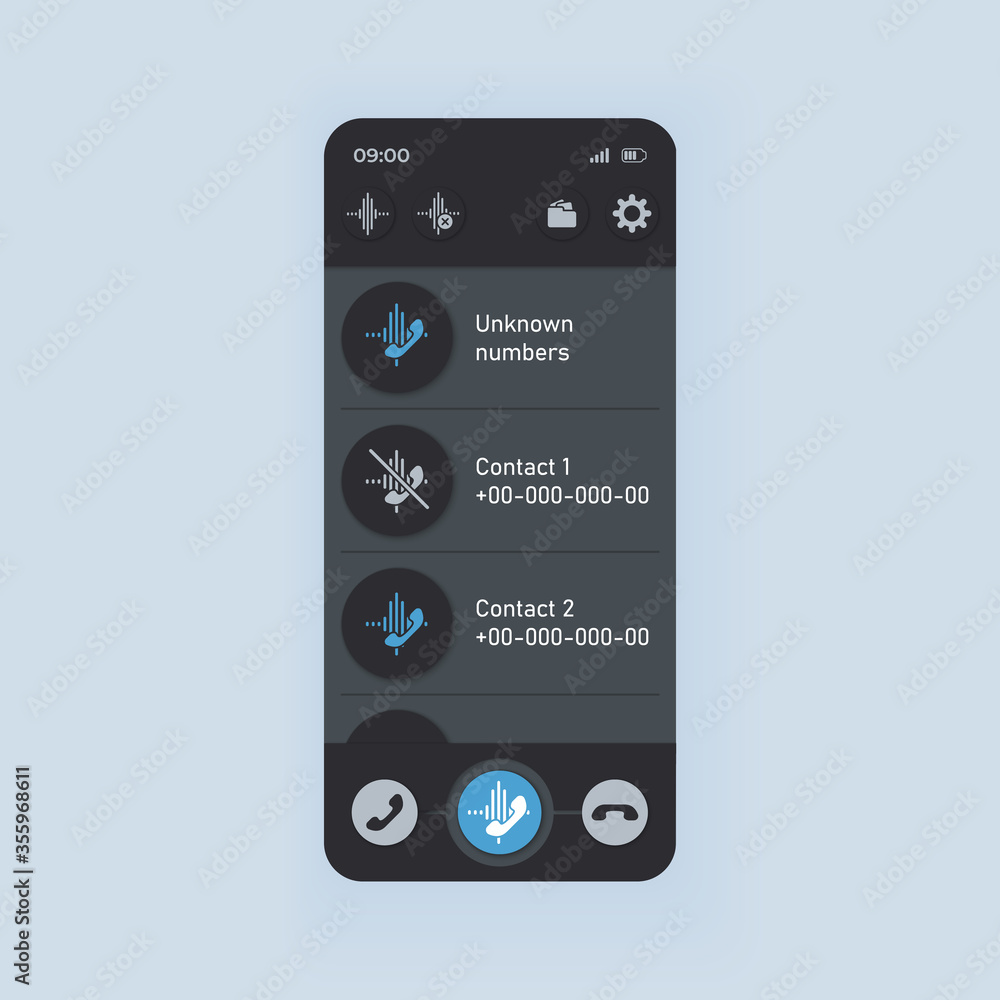 Call menu smartphone interface vector template. Mobile app page black ...