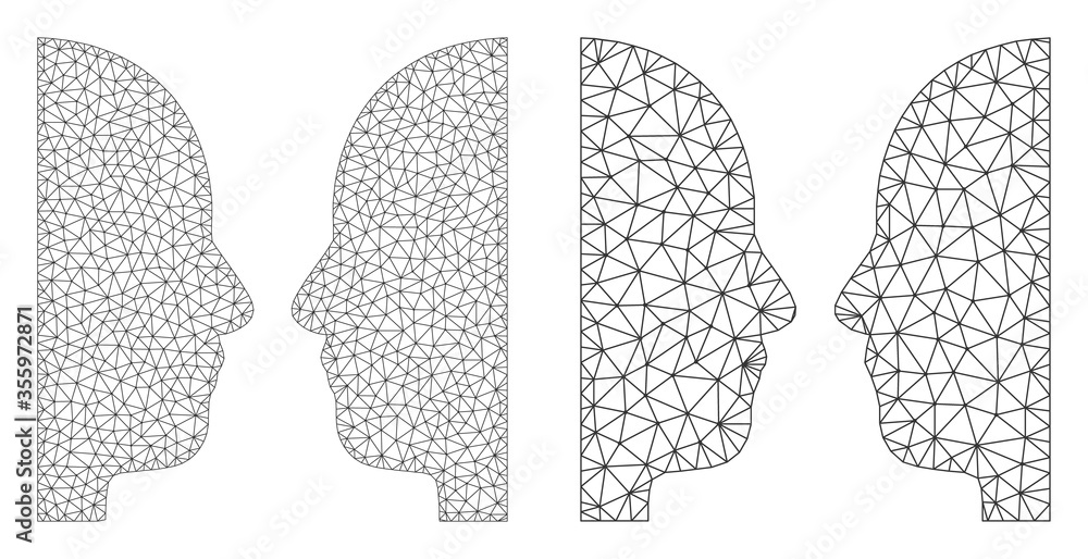 Mesh vector dual face icon. Mesh carcass dual face image in low poly ...