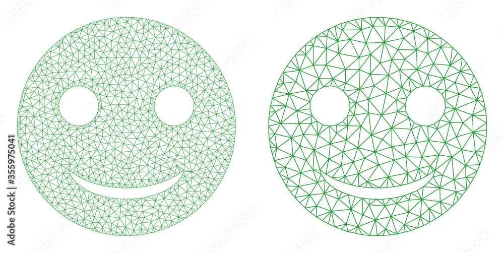 Mesh vector glad smiley icon. Mesh wireframe glad smiley image in ...