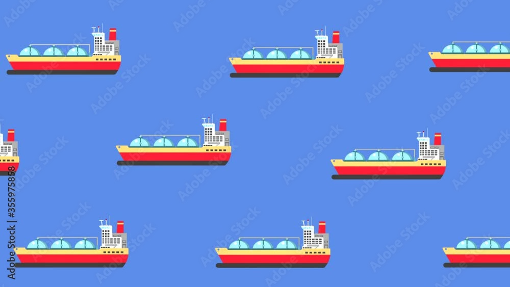 Abstract flat animation of a transport cargo ship with gas bottles ...