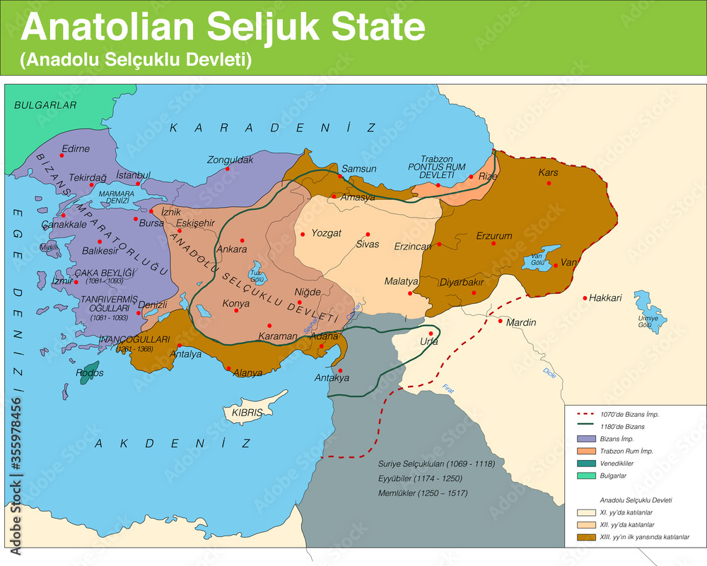 Vector illustration of Anatolian Seljuk State, Seljuk map and ancient ...