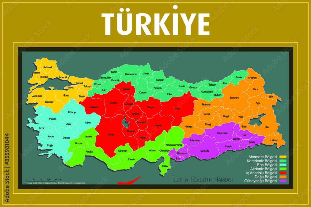 Vector map of Turkey provinces and regions. Full-scale and real ...
