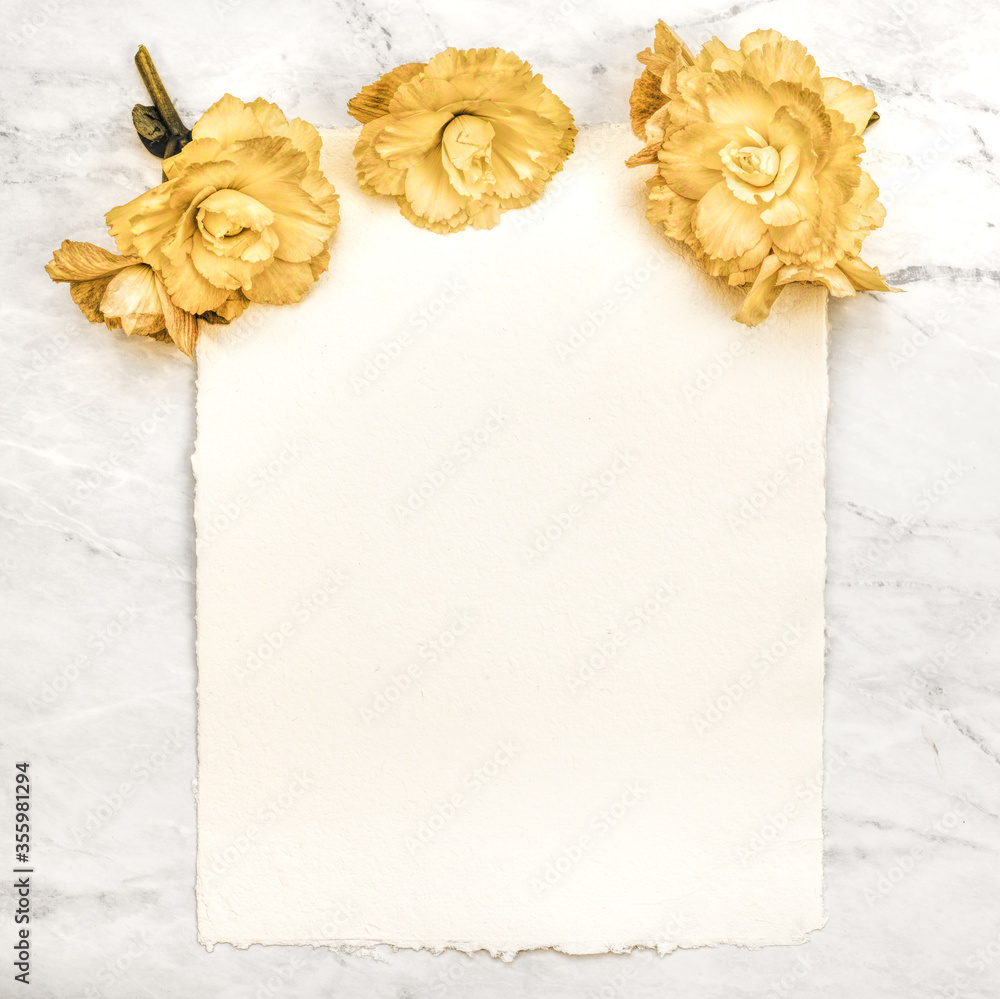 Old Fashioned, textured Paper Card with Yellow Spring Flowers with ...