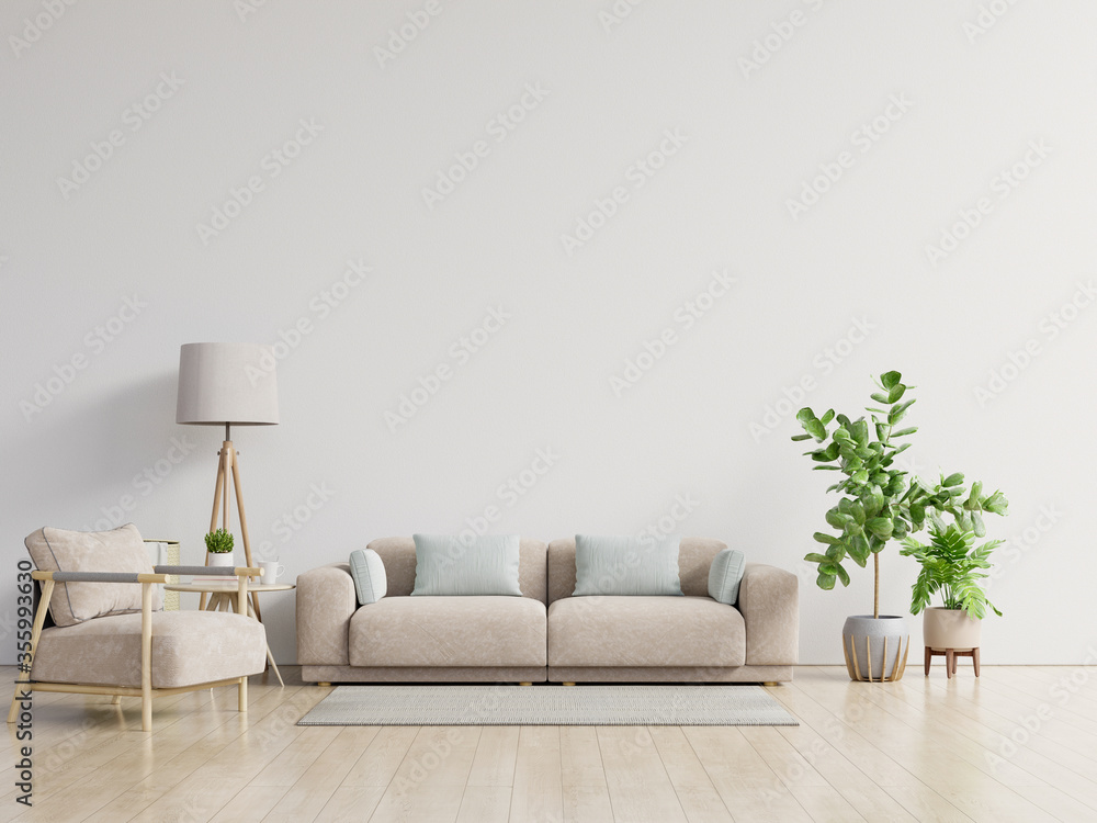 Bright and cozy modern living room interior have sofa and lamp with ...