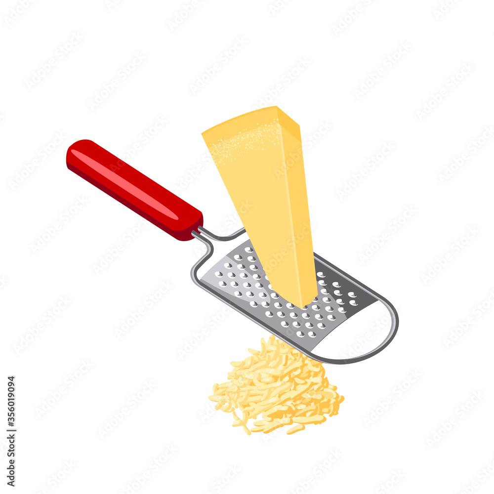 Food preparation: grating piece of parmesan cheese. Vector illustration ...