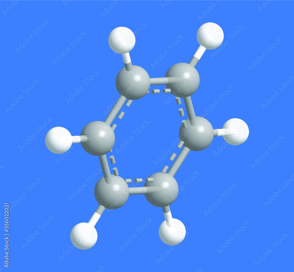 chemical ball and stick structure diagram of a benzene molecule Stock ...