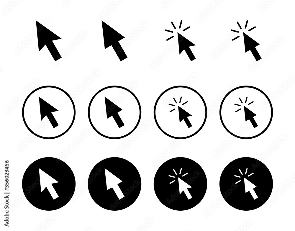 Click icon set isolated on white background. Cursor icon. Computer mouse click cursor black ...