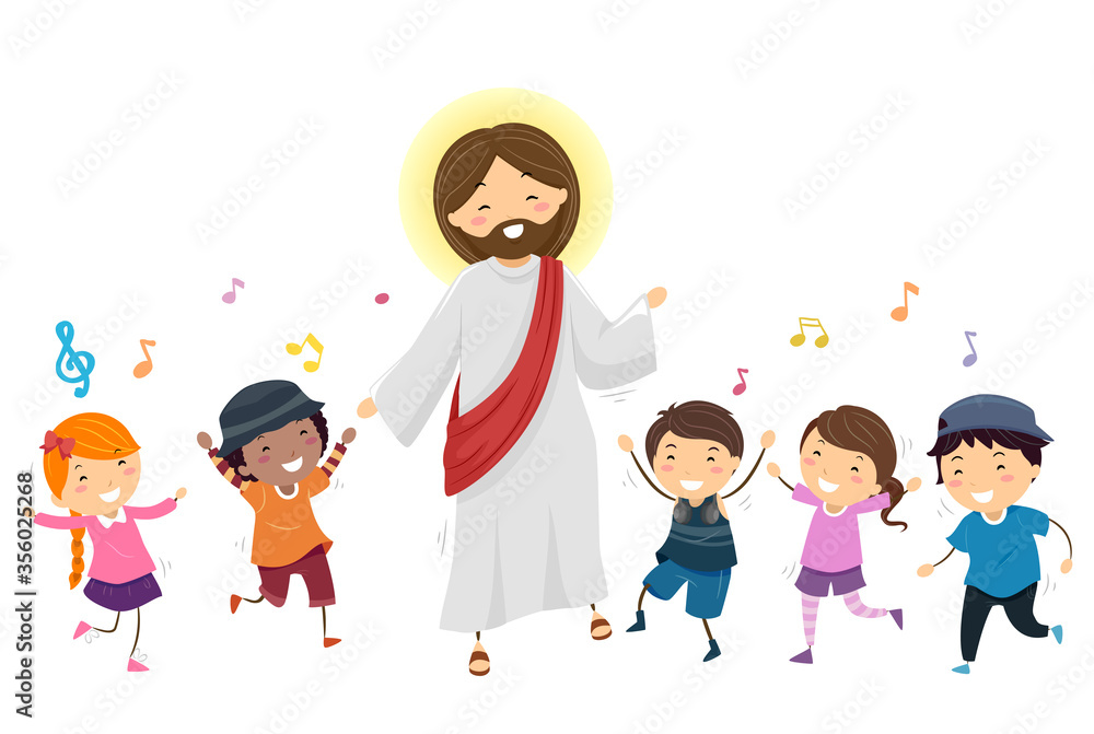 Stickman Kids Jesus Dance Music Illustration Stock Vector | Adobe Stock