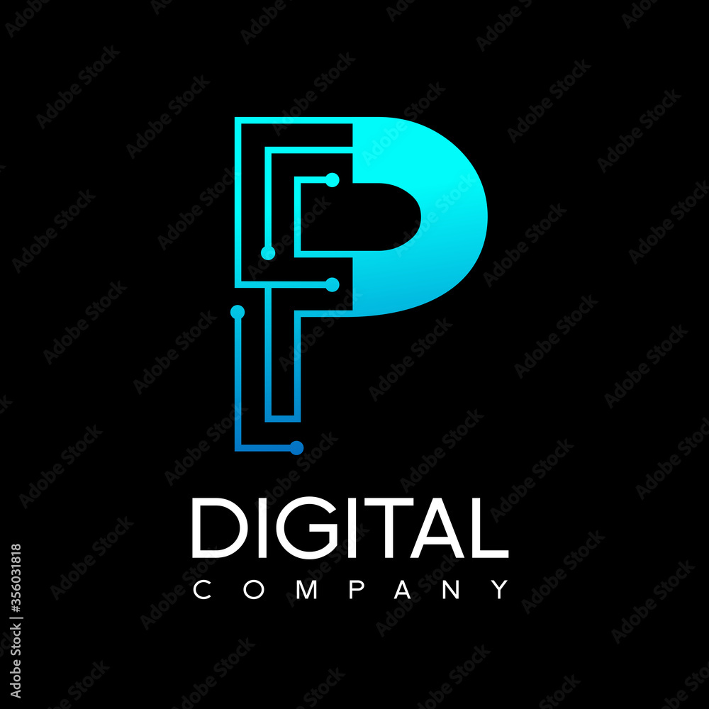 Technology P letter vector logo. This design use alphabet symbol ...
