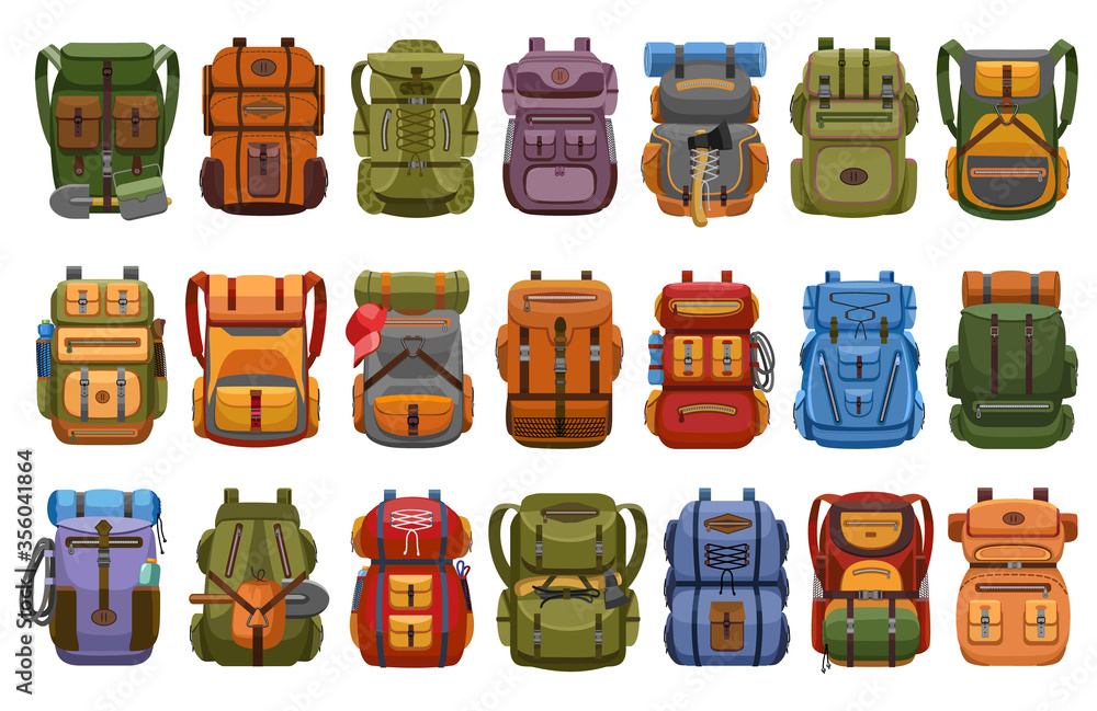 Hiking backpack isolated cartoon set icon.Vector illustration rucksack ...