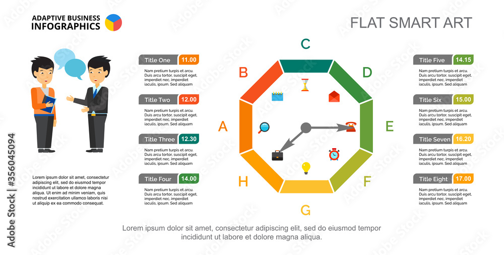 Eight letter watch diagram. Octagon chart, schedule, slide template ...