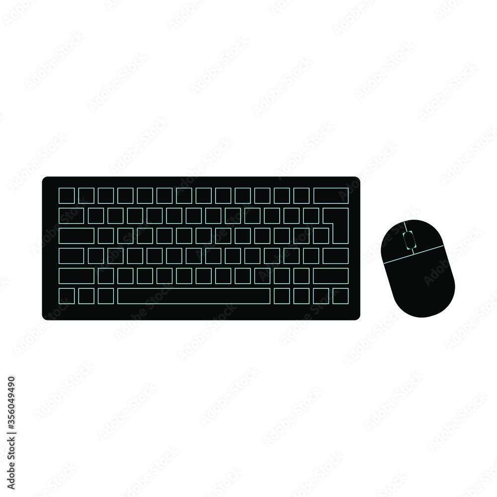 Dark backlit keyboard and computer mouse. Vector illustration, flat ...