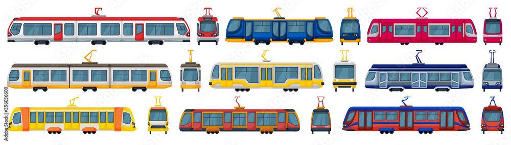 Tram vector cartoon set icon. Vector illustration streetcar on white ...