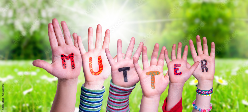 Children Hands Building Colorful German Word Mutter Means Mother. Sunny ...