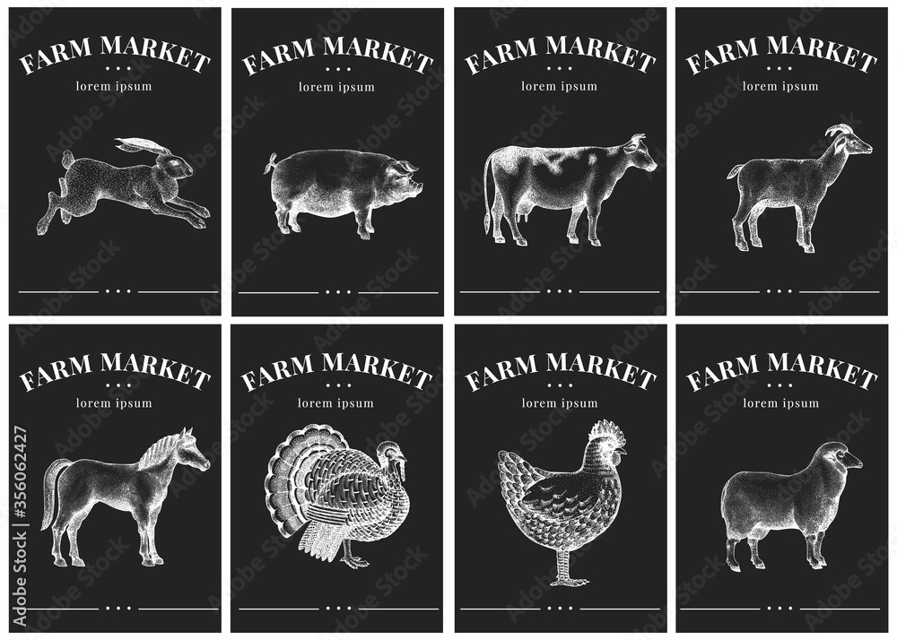 Labels with farm animals. Vintage set templates price tags for shops ...