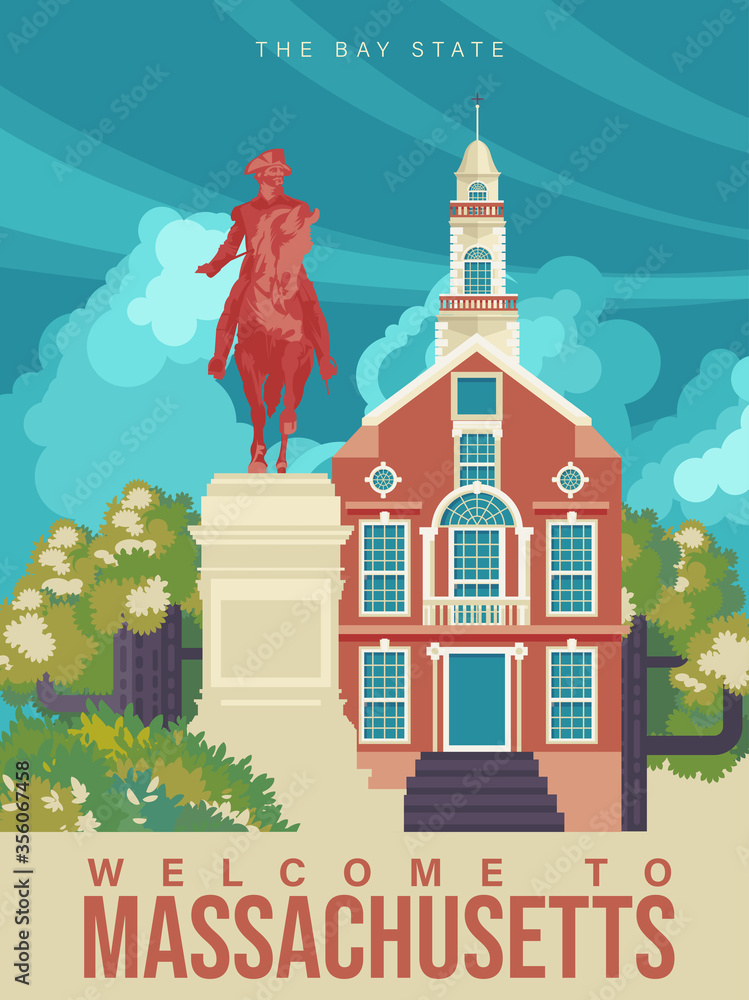 Massachusetts is on a tourist poster. Vintage lighthouse. The east ...