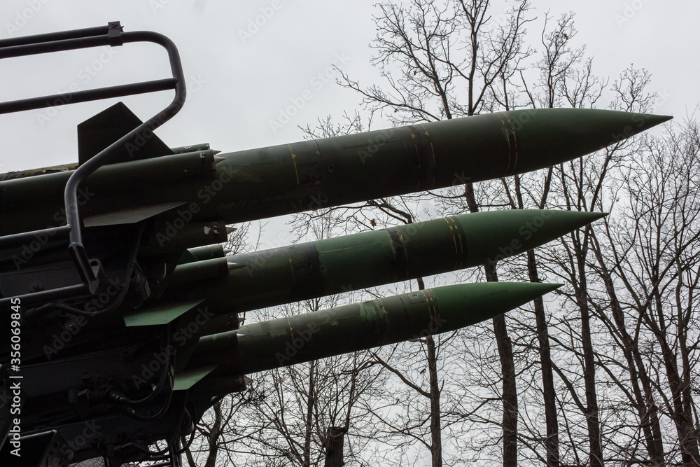 Air defense missile system on self propelled launching weapon. Vintage ...