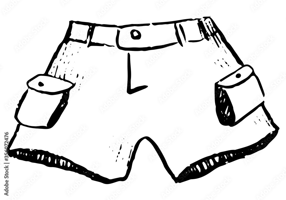 Simple vector hand drawn illustration. Men's summer shorts, basic ...