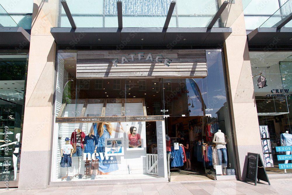 Cardiff, UK: August 05, 2016: Fat Face is a British based clothing ...