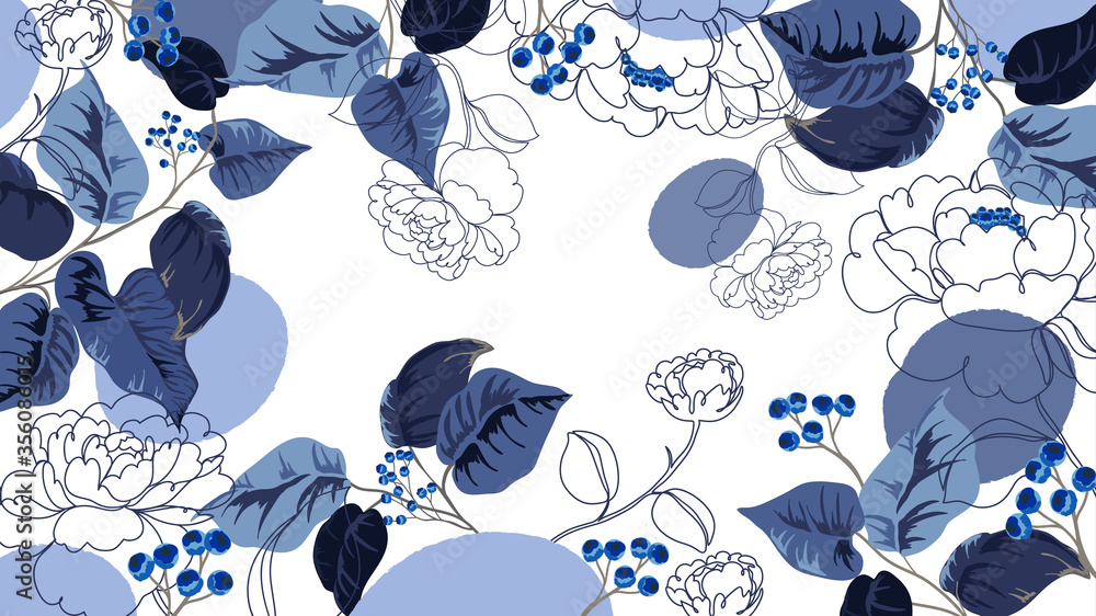 Luxury Blue floral wallpaper design vector, Rose flower pattern design ...
