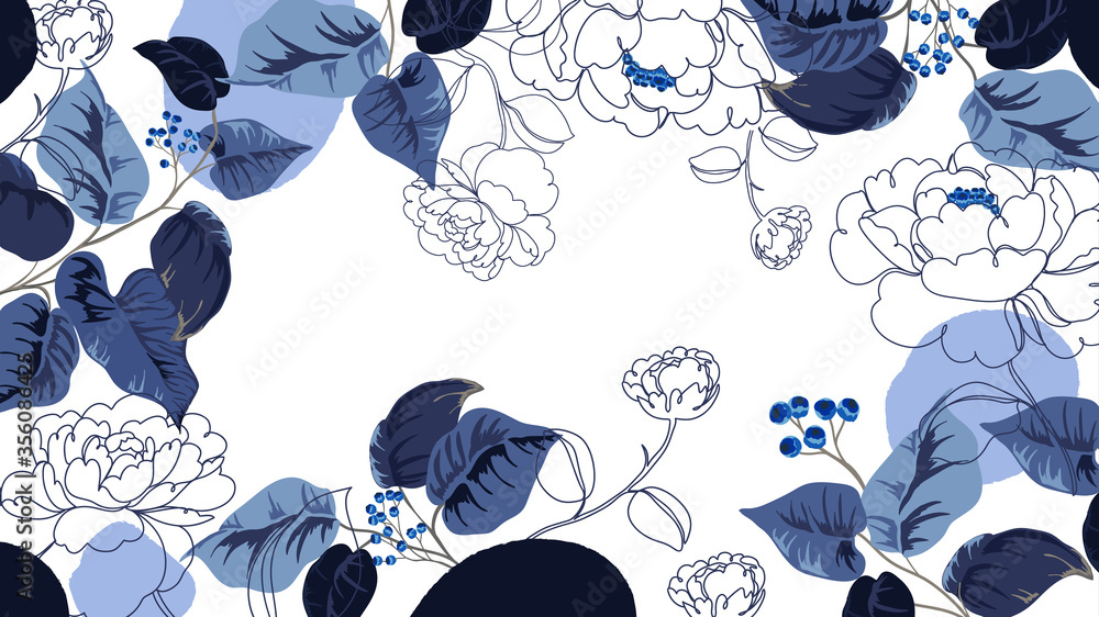 Luxury Blue floral wallpaper design vector, Rose flower pattern design ...
