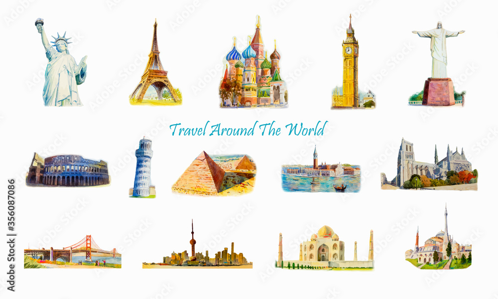 Famous landmarks of the world. Stock Vector | Adobe Stock