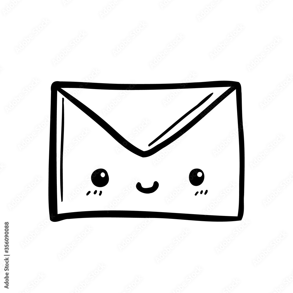 Cute smiling happy envelope, paper letter. Vector doodle cartoon ...