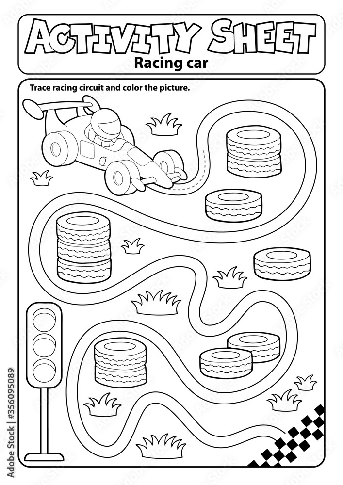 Activity sheet racing car theme 1 Stock Vector | Adobe Stock