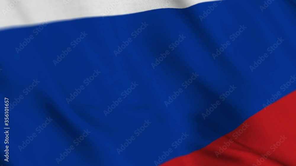 russia national flag waving with fabric texture fluttering in wind in a ...