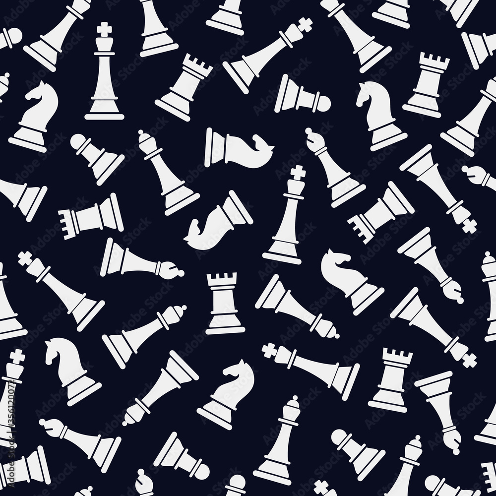 Seamless vector pattern with white chess on dark blue. Chess pieces ...