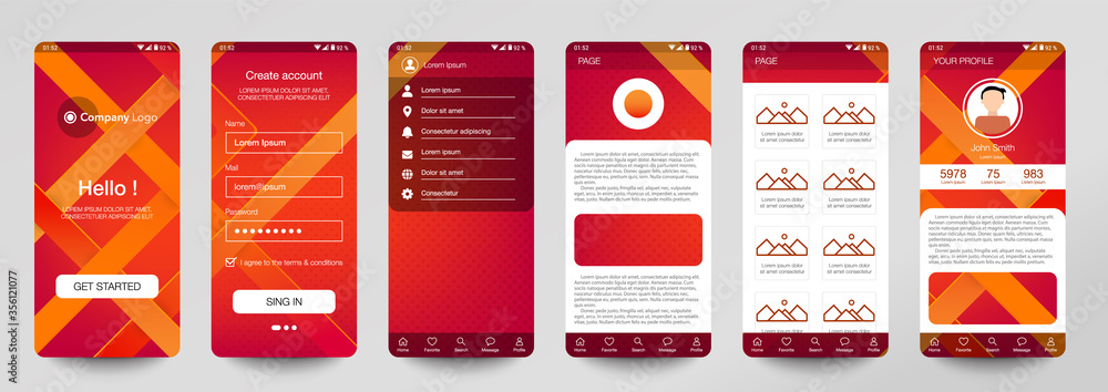 Design of mobile app, UI, UX, GUI. Set of user registration screens ...