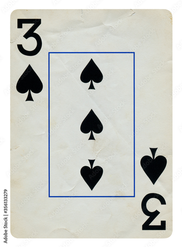 Three of Spades Vintage playing card - isolated on white (clipping path ...