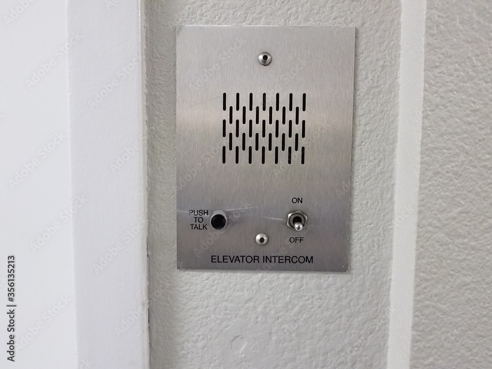 metal elevator intercom push to talk button with speaker Stock Photo ...