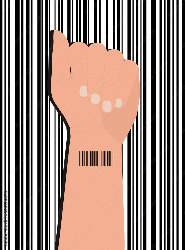 Barcode on the wrist. Background from black bar code stripes. Concept ...