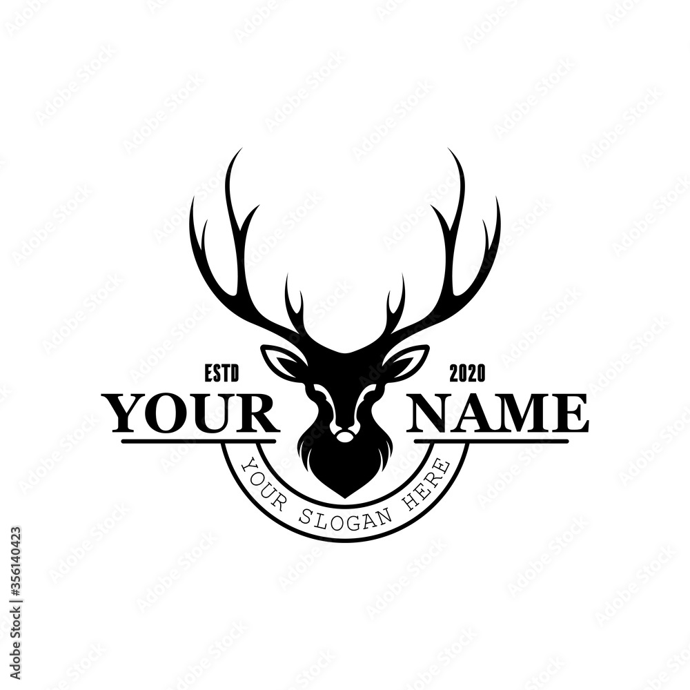 Deer Logo, Deer Stag Buck Reindeer Elk Antler Wall and Shield for ...