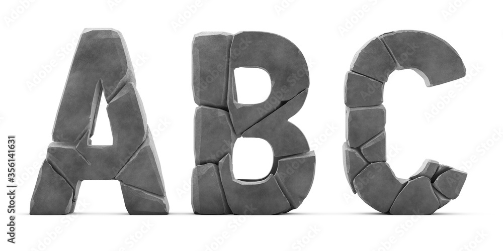 Cracked letters A B C. Letters isolated on white background. English ...