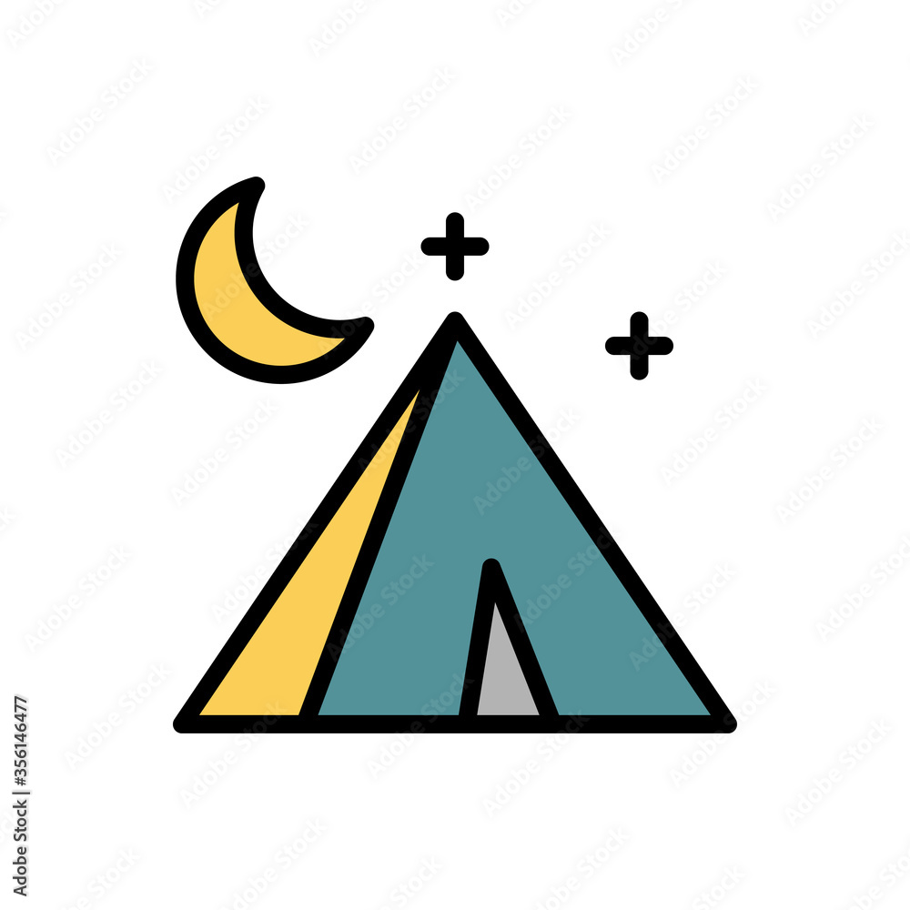 Tent, moon icon. Simple color with outline vector elements of camping ...
