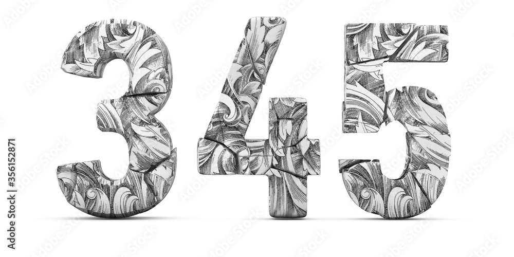 3D rendering number 3 4 5 isolated on white background. Figures and ...