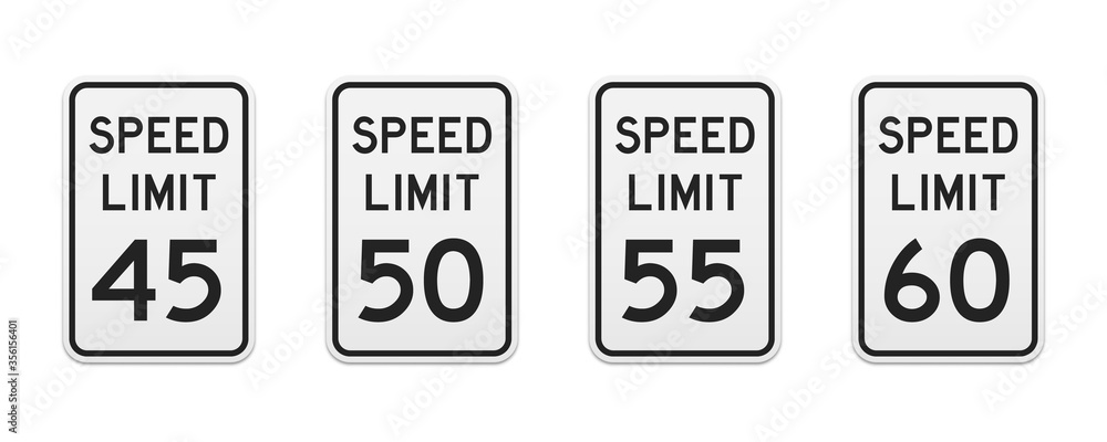 Speed limit traffic signs from 45 to 60 miles per hour. Set of vector ...