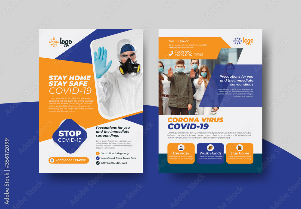 COVID-19 Health Awareness Flyertemplates Pack with Blue & Orange ...