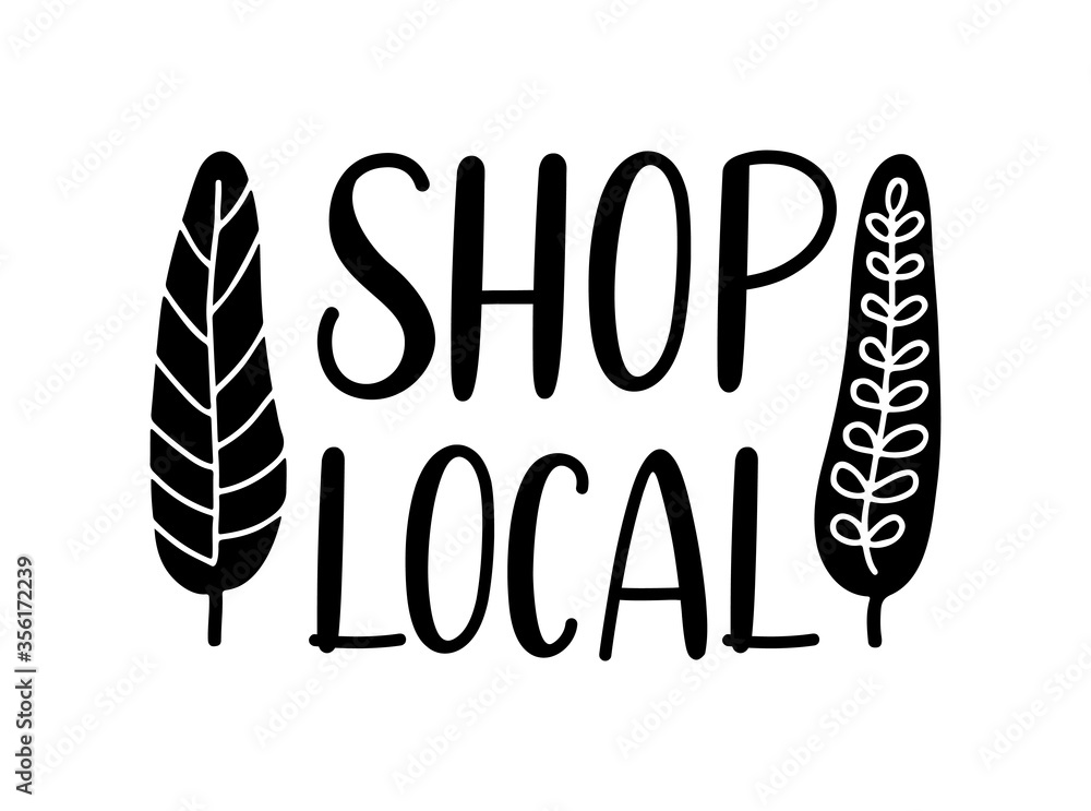 SHOP LOCAL hand drawn text and doodles badges, logo, icons. Handwritten ...