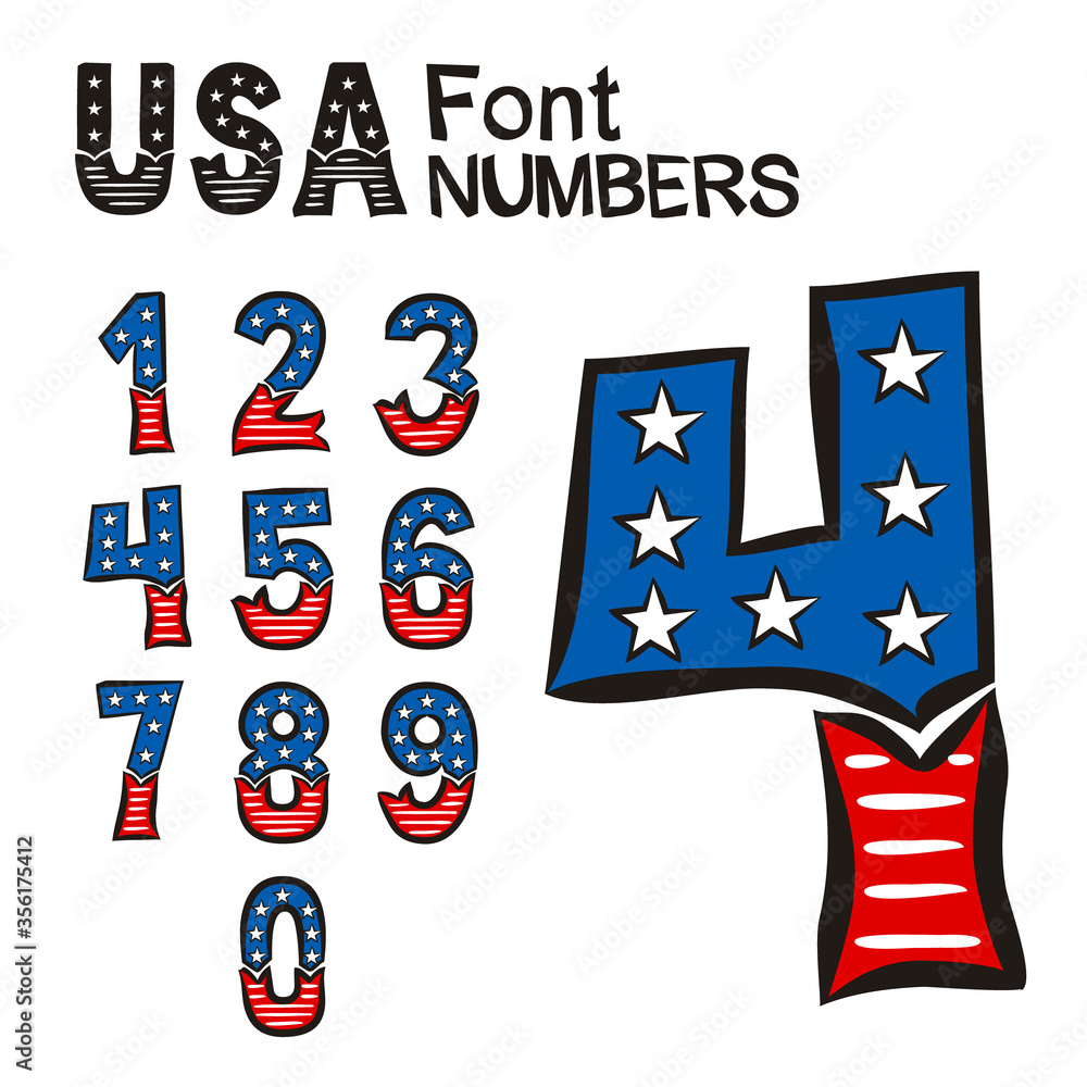 A set of numbers for USA Independence Day. Hand-drawn font by July 4th ...