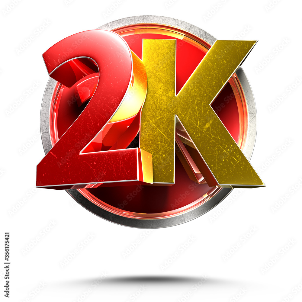 3D illustration 2k floating out of the red circle isolated on a white ...