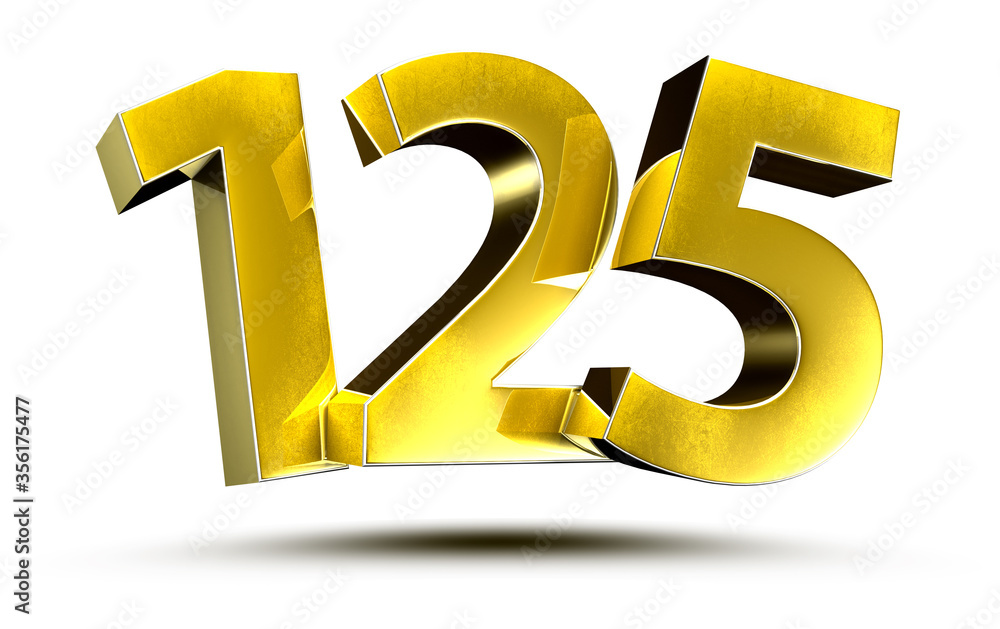 3D illustration Numbers 125 Gold isolated on a white background.(with ...