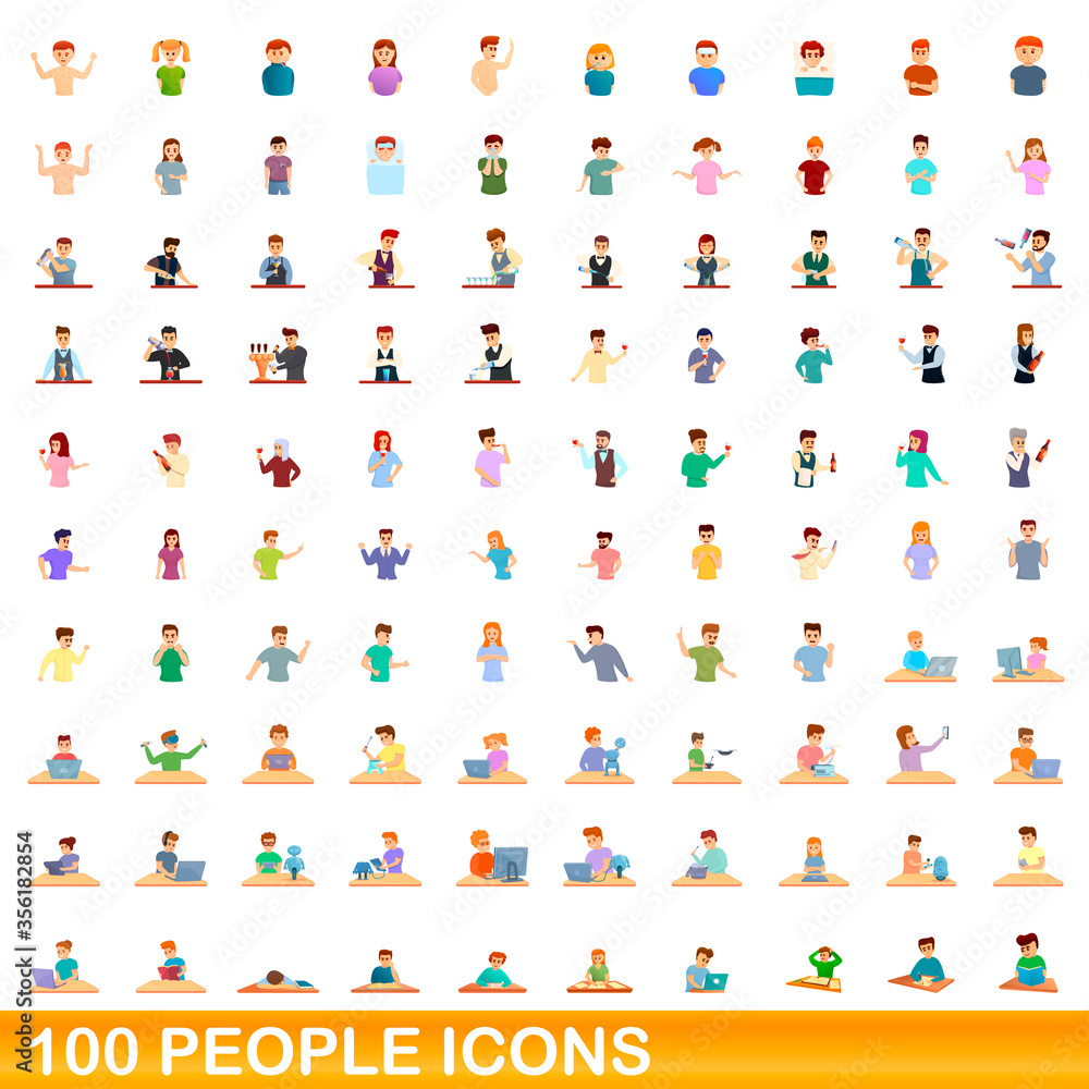 100 people icons set. Cartoon illustration of 100 people icons vector ...
