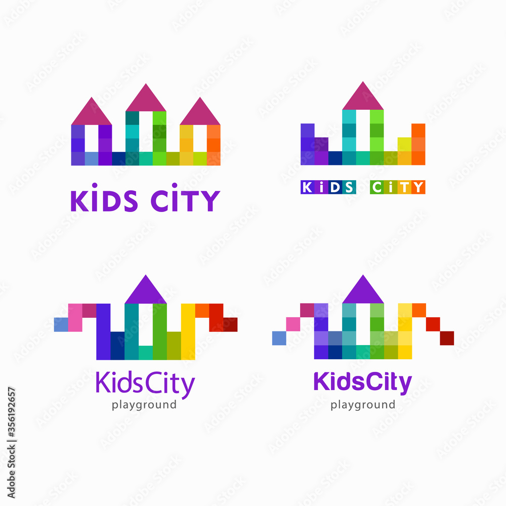 Set of vector illustrations of logos for the children's town, kids city ...