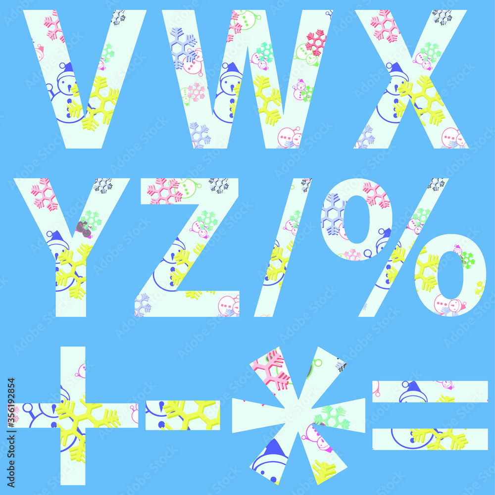 V W X Y Z alphabets and some basic mathematical symbols applied with ...