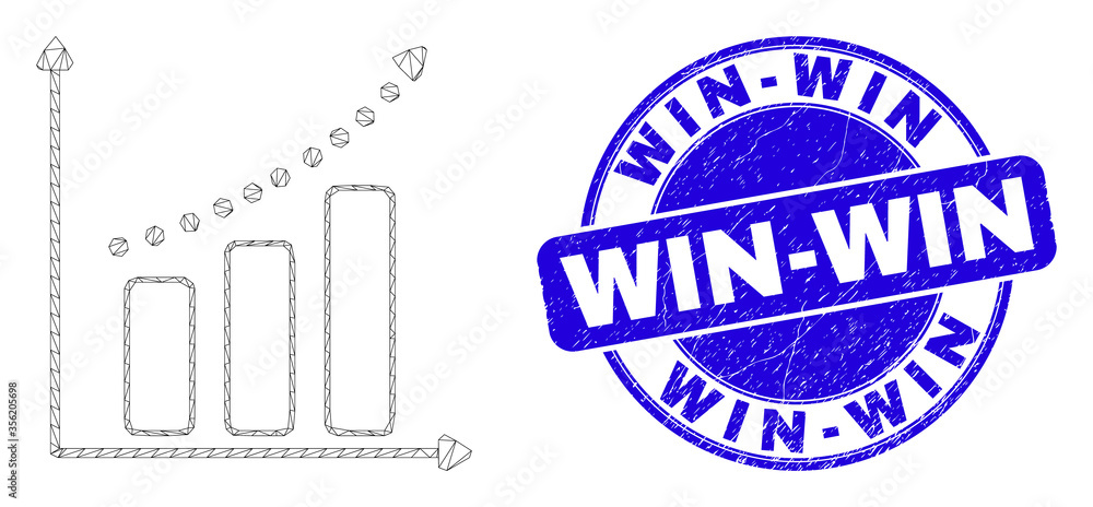 Web mesh growing chart pictogram and Win-Win seal stamp. Blue vector ...