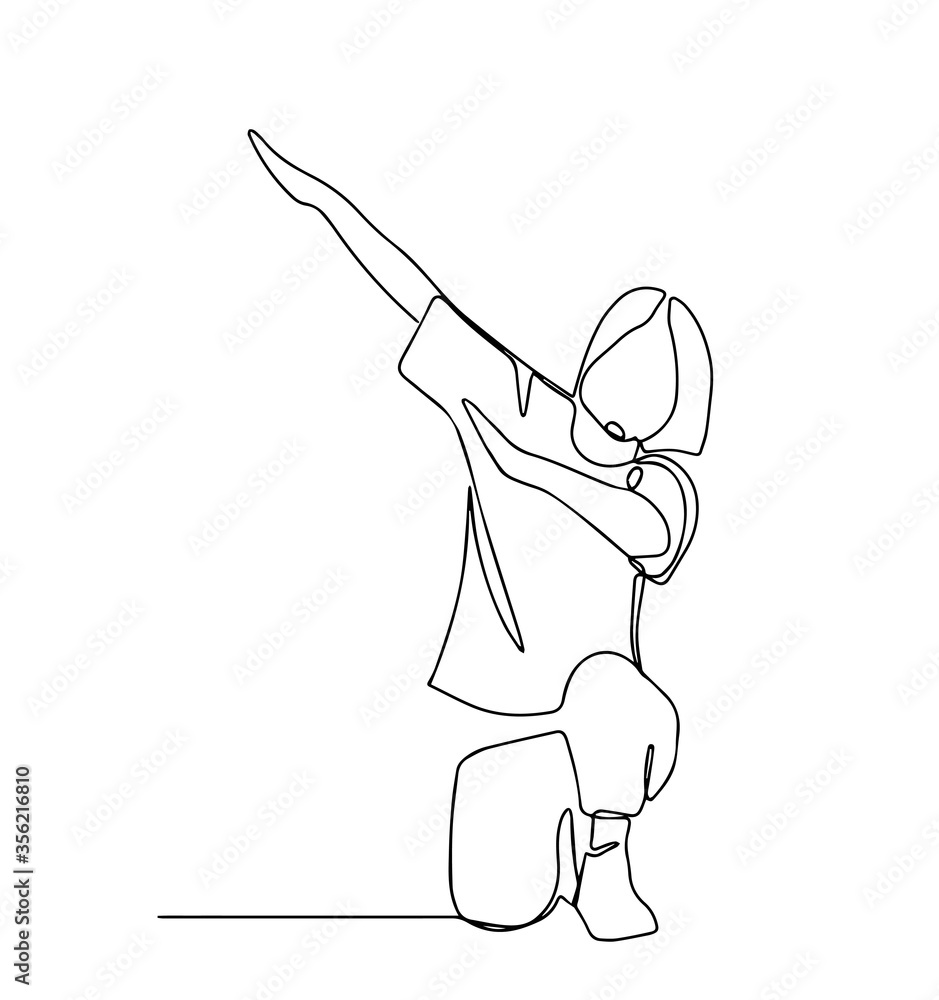 Continuous line drawing of people dance dab gesture. Vector ...