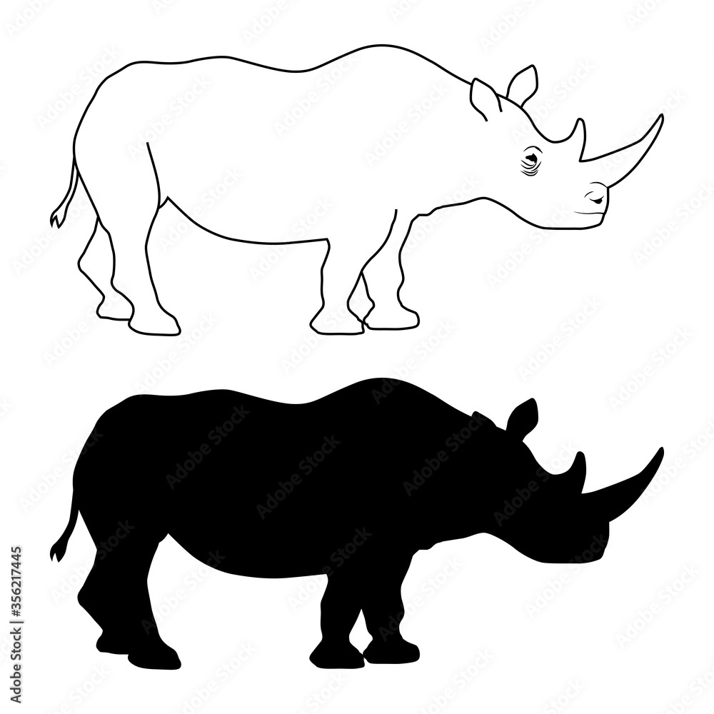 Rinoceronte negro, líneas y silueta vectorizado. Logotipo Stock ...